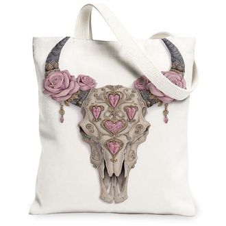 Generic Sacs fourre-tout en toile motif t&ecirc;te de mort, sacs d&eacute;picerie r&eacute;utilisables, l&eacute;gers et lavables avec bandouli&egrave;re, blanc, 13x15 Inch