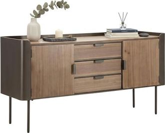 Dmora Sideboard Bisaccia 145x47x76 cm Grau 3 Schubladen, 2 T&uuml;ren