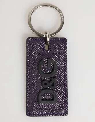 Dolce & Gabbana Logo-Engraved Calf Leather Key Case - Purple