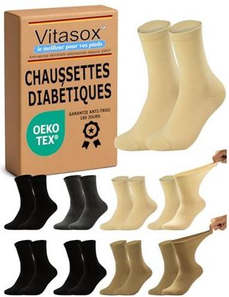 Vitasox Chaussettes diabetiques pour homme, lot de 8 Paires Tons de Beige, Noires & Anthracite 43-46, bas en Coton - M&eacute;dicales Sensibles Sans &Eacute;lastique & Sans