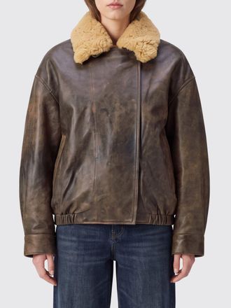 R13 Doppelreihige Lammfell-Shearling-Jacke mit Pelzkragen