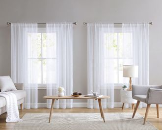 Laura Ashley Wei&szlig;e transparente Vorh&auml;nge mit Stangentasche, jeder Vorhang misst 96,5 x 243,8 cm (B x L), Varick, 4 Paneele