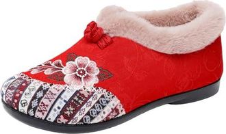 Generic Bottines dhiver chaudes &agrave; motif floral pour femme, doubl&eacute;es de fourrure, chaudes en peluche, semelle souple antid&eacute;rapante, chaussures de tous les jour