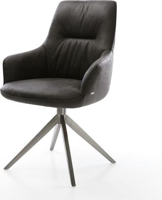 DELIFE Drehstuhl Zelia-Flex mit Armlehnen Mikrofaser Anthrazit Vintage Kreuzgestell breit Graphit 360&deg; drehbar Wippfunktion Taschenfederkern, Esszimmerst&uuml;hle