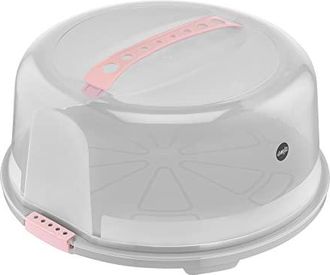 Emsa Prep&Bake Kuchenaufbewahrungsbox, Rund, 34 cm Durchmesser, Tragegriff, Schneidevorrichtung, Transparent & Rosa, K3268434