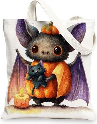 Generic Sacs fourre-tout en toile motif chauve-souris mignonne, sacs dépicerie réutilisables, légers et lavables avec bandoulière pour salle de sport, extérie