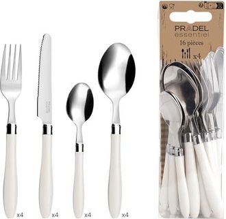 Amefa Besteck REGLISSE, modernes Tafelbesteck f&uuml;r 4 Personen, wei&szlig;e Kunstsstoffgriffe, 16-teilig