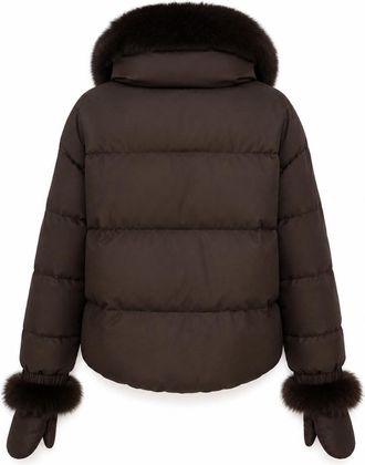 Yves Salomon Fox Fur Trim Down Jacket - Brown