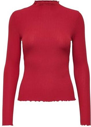 Only Onlemma L/S Neck Top Noos JRS Confortable à col Haut avec Volants féminins, Rouge High Risk, M Femmes