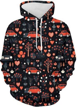 Generic 2026 Saint Valentin Hommes Impression num&eacute;rique 3D Tendance Pull &agrave; capuche d&eacute;contract&eacute;, Noir, XXL