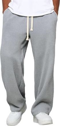 Generic Pantalon gaufr&eacute; textur&eacute; pour homme avec cordon de serrage &agrave; la taille, pantalon &agrave; jambes larges, l&eacute;ger et respirant, coupe ample, pantalon de surv&ecirc;tem