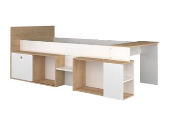 Vente-Unique Kombibett 90 x 200 cm mit Schreibtisch & Stauraum - Wei&szlig; & Holzfarben - PALOMA