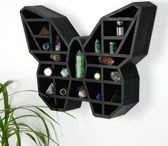 Hanah Home Stylish Wall Shelf, 27 cm x 40 cm x 6 cm, 100% Solid Wood, Black Finish | Multiple Shelves, Wall-Mountable | Perfect for Home Decor & Organization