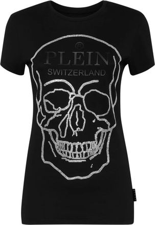 Philipp Plein Femme, Tops, Noir, Taille: 36 FR T-Shirt Round Neck SS Crystal Skull
