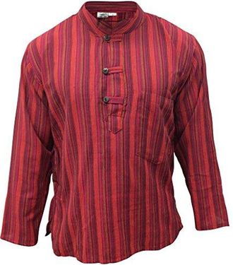 Shopoholic Fashion Multicolore Mix dharke Rayures léger Confortable Manches Longues Traditionnel Chemise Grand-père, Hippie Boho, S M L XL XXL XXXL - Marron Mix, Medium