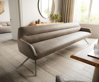 DELIFE Esszimmerbank Taya-Flex 300 cm Mikrofaser Taupe Vintage Kreuzgestell kantig Effektfinish Titan Taschenfederkern, B&auml;nke