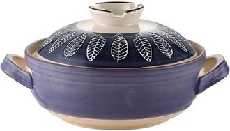 Generic Japanischer Donabe Keramik Hot Pot Auflauf, runder Steingut Tontopf mit Deckel, wärmeisolierender Hot Pot, Kochgeschirr für Eintopfsuppe (2.5L, D)