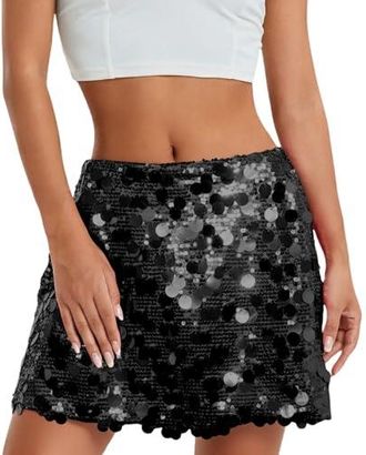 Generic Jupe Paillettes Mini Jupe Sequin Femme Short Paillette Fille Deguisement Princesse Adulte r&eacute;tro ann&eacute;e 80 soir&eacute;e Multicolore Grande Taille Dance Confor