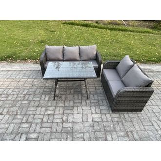 Fimous Hoher R&uuml;cken Polyrattan Sofa Set Gartenm&ouml;bel Esstisch Set Love Sofa 3-Sitzer Sofa - Fimous