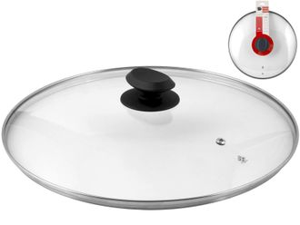 hOme Home Deckel mit Rand aus Edelstahl, Kunststoff/Glas, Transparent/Schwarz, 38 cm