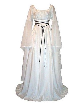 LaoZan Femmes Robes Médiévale Manches Longues Parti Costume Déguisements Halloween De Mariée Gothique Robe Blanc S