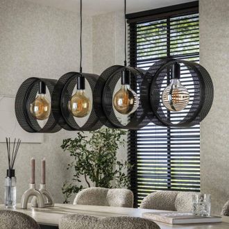 M&S Collection M&s - Suspension 4 lampes 120x15x150 cm en métal perforé anthracite - perfit