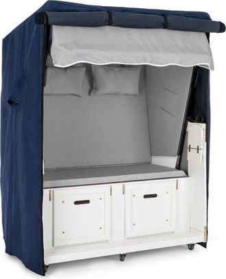 Blum Blum - Set Abri plage cabine chaise longue 2 places housse/roulettes - gris