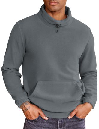 Coofandy Herren Fleecepullover Fleece Pullover Sweatshirt Stehkragen Warm Winter Pulli Dunkel Grau XXXL 3XL