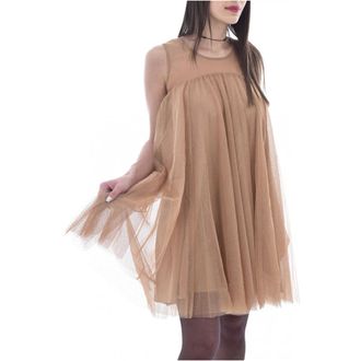 Molly Bracken Femme, Robes, Beige, Taille: 36 FR Robe trap&egrave;ze en tulle paillet&eacute;