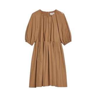 Max Mara Femme, Robes, Beige, Taille: 38 FR Élégante robe en coton avec manches bouffantes
