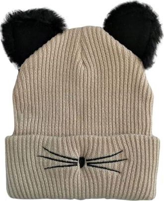 Generic Bonnet Femme Hiver Bonnet Femme Chapeau Femme Hiver Confortable Classique - Bonnet Oreilles de Chat Brod&eacute; Mignon, Pull-on Chaud Automne Hiver, Id&eacute;al C