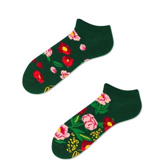 Many Mornings Bunte Lustige Socken Flower Power Green Low 39-42 Unisex Kurze Socken Ungleiche Designs Blumen-Muster Bequeme Baumwollsocken