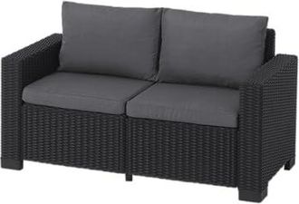 Allibert by Keter Gartenlounge Sofa California 2-Sitzer, graphit/cool grey, inkl. Sitz- und R&uuml;ckenkissen, Kunststoff, runde Rattanoptik, 141x68x72 cm