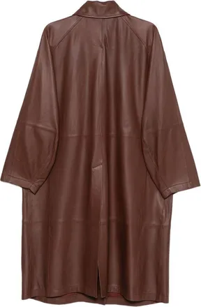 Alysi Smooth Grain Leather Coat - Brown