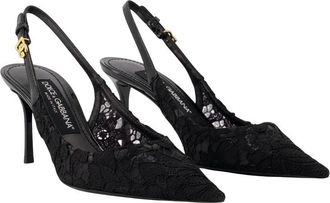 Dolce & Gabbana Lace-Overlay Calfskin Heel - Black