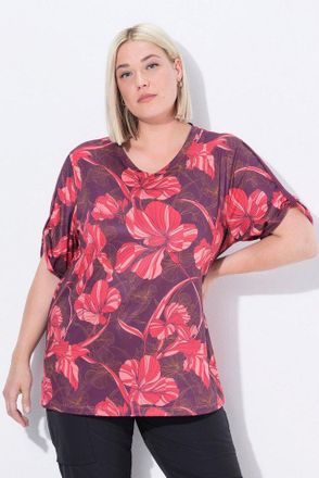 Ulla Popken T-Shirt Funktionsshirt Bl&uuml;ten V-Ausschnitt Halbarm