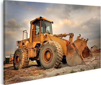 Islandburner Bild auf Leinwand Gelber Bagger auf Baustelle unter wolkigem Himmel Bilder Wandbilder Poster