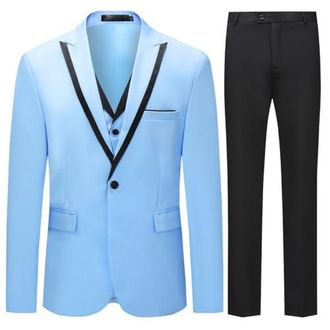 AlltheMen Costume 3 pi&egrave;ces Homme Un Bouton Blazer Col Regular Business Slim Fit pour Mariage Bleu Clair XL