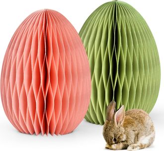 Matches 21 Osterdeko Ostereier zum Hinstellen rosa grün Set Dekofiguren - Ø 11 x 15 cm als Frühlingsdeko aus Papier