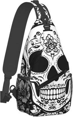 Generic Casual Sacoche Homme Bandouliere T&ecirc;te de cr&acirc;ne noire Sac De Poitrine Durable Sac DEpaule pour Homme Cyclisme Camping
