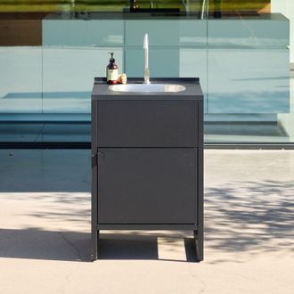 Sweeek Cuisine ext&eacute;rieure acier &eacute;vier et 1 porte L60cm noir - Kea