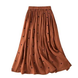 Generic Jupe midi d&eacute;contract&eacute;e en lin pour femme - Taille &eacute;lastique - Longueur cheville - &Eacute;l&eacute;gante, Orange, XXL
