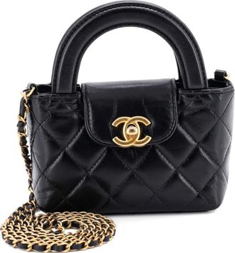 Chanel Kelly Top Handle Shopping Bag Quilted Shiny Aged Calfskin Nano crossbody bag - Noir
