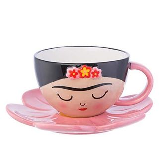 Sass & Belle Tasse avec effigie de Frida avec soucoupe en forme de fleur