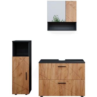 Vicco Badmöbel-Set Irma, Goldkraft Eiche/Anthrazit, 3 Teile, mit Midischrank