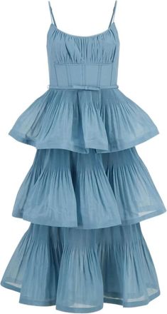 Zimmermann Femme, Robes, Bleu, Taille: 40 FR Robe Midi Pliss&eacute;e &agrave; Volants
