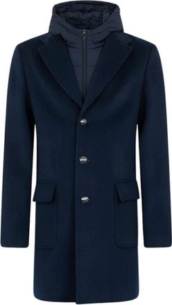 Roberto Cavalli Homme, Manteaux, Bleu, Taille: 3XL Manteau en Laine et Cachemire avec Capuche