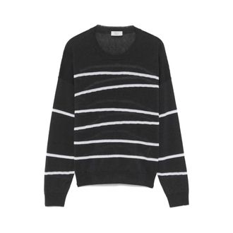 PESERICO Grauer Gestreifter Pullover mit Rundhalsausschnitt - - Knitwear - Damen - Grau - S