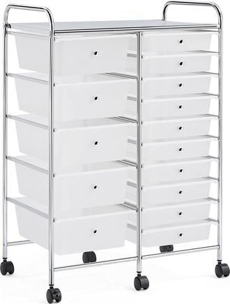 Yaheetech K&uuml;chewagen auf Rollen, Rollwagen Servierwagen mit 15 Schubladen, K&uuml;chen Organizer Allzweckwagen, Trolley f&uuml;r K&uuml;che Bad B&uuml;ro Schlafzimmer, Wei&szlig;