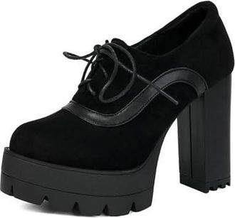 Generic Chaussures Oxford &agrave; talon bloc et plateforme &agrave; lacets pour femme, Noir, 38.5 EU